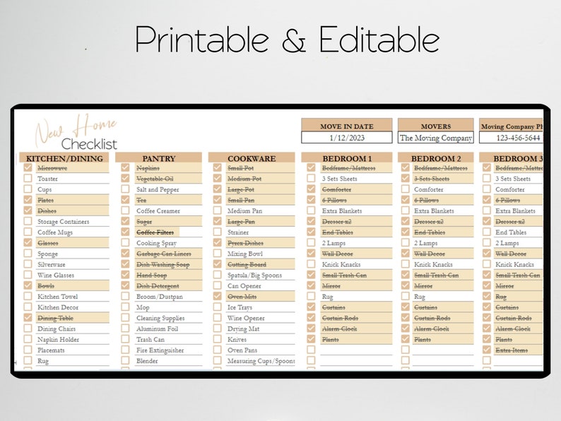 New Home Essentials Checklist First New Home Checklist Room - Etsy