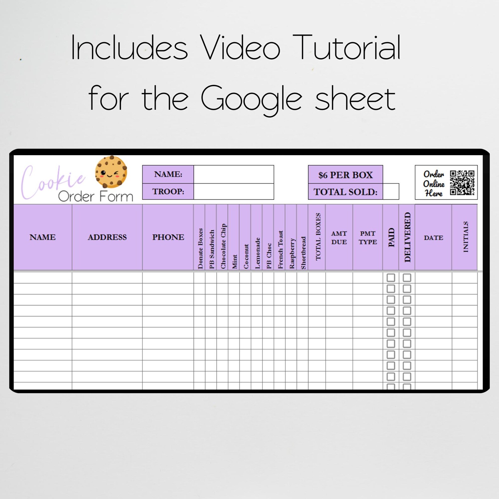 Cookie Order Form Template With QR Code, Printable Order Form 2026 ...