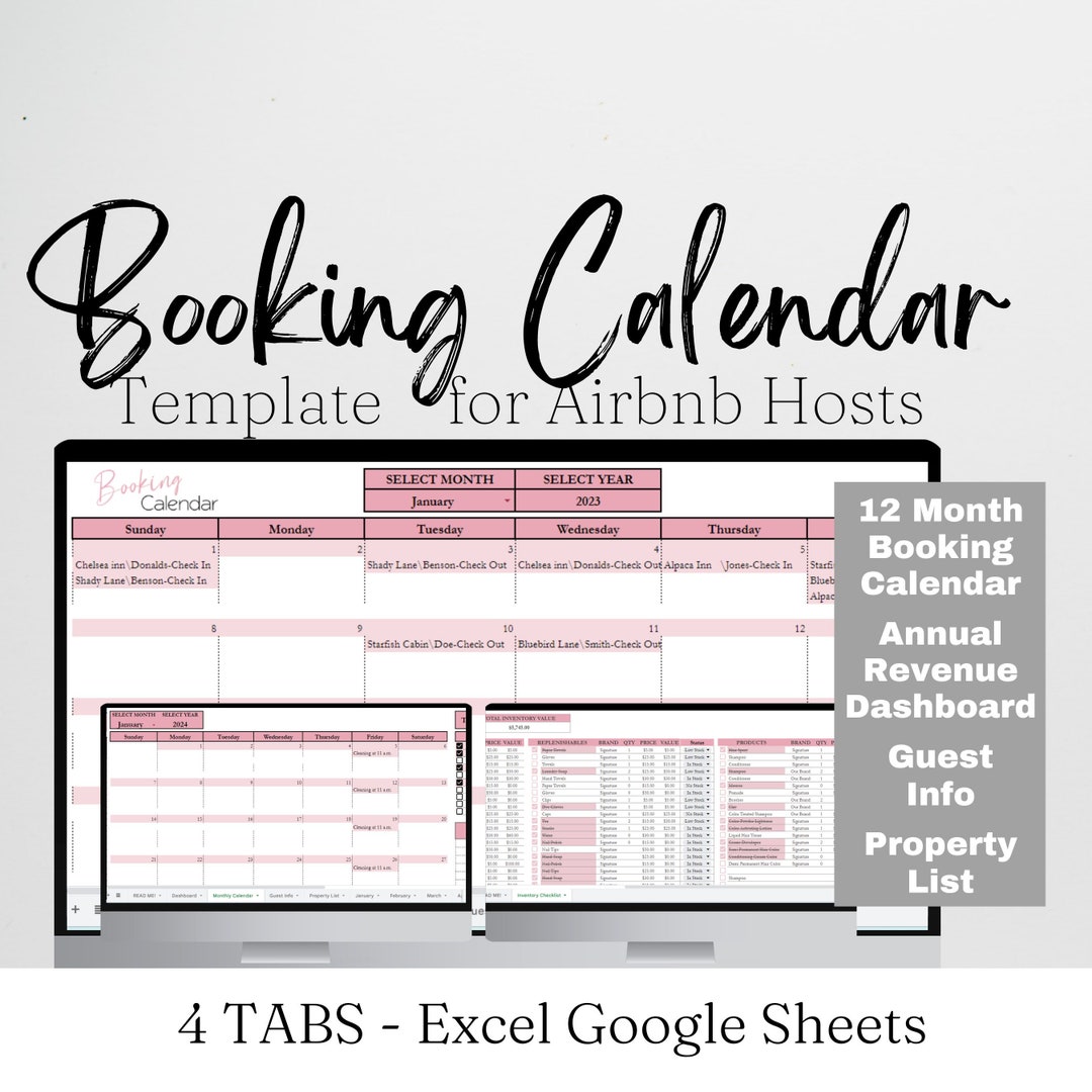 Booking Calendar for Short Term Rental Property Google Sheets, Vacation ...