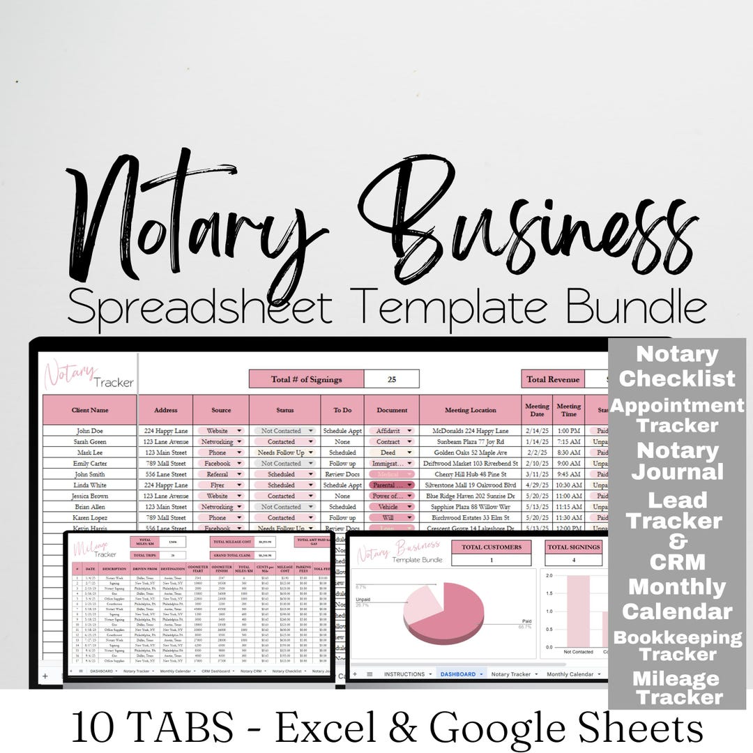 Notary Business Spreadsheet Template, Loan Signing Agent Business ...