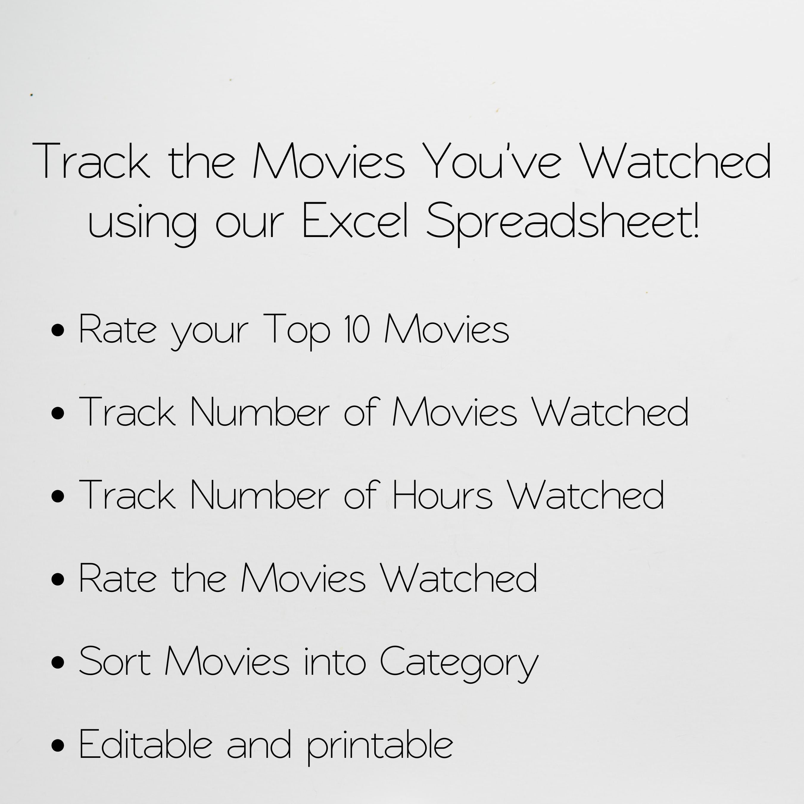 Movie Tracker Excel Spreadsheet, Movies Tracking Google Sheets, Film ...