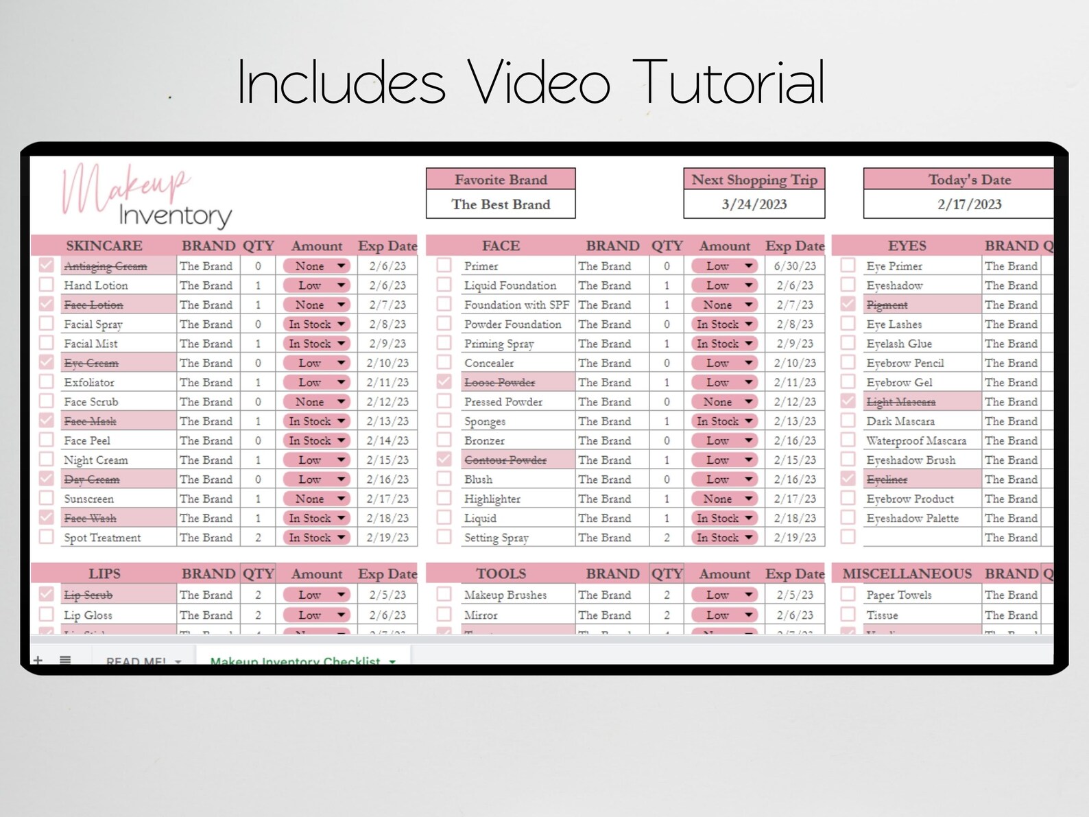 Makeup Inventory Management Makeup Artist Makeup Planner - Etsy