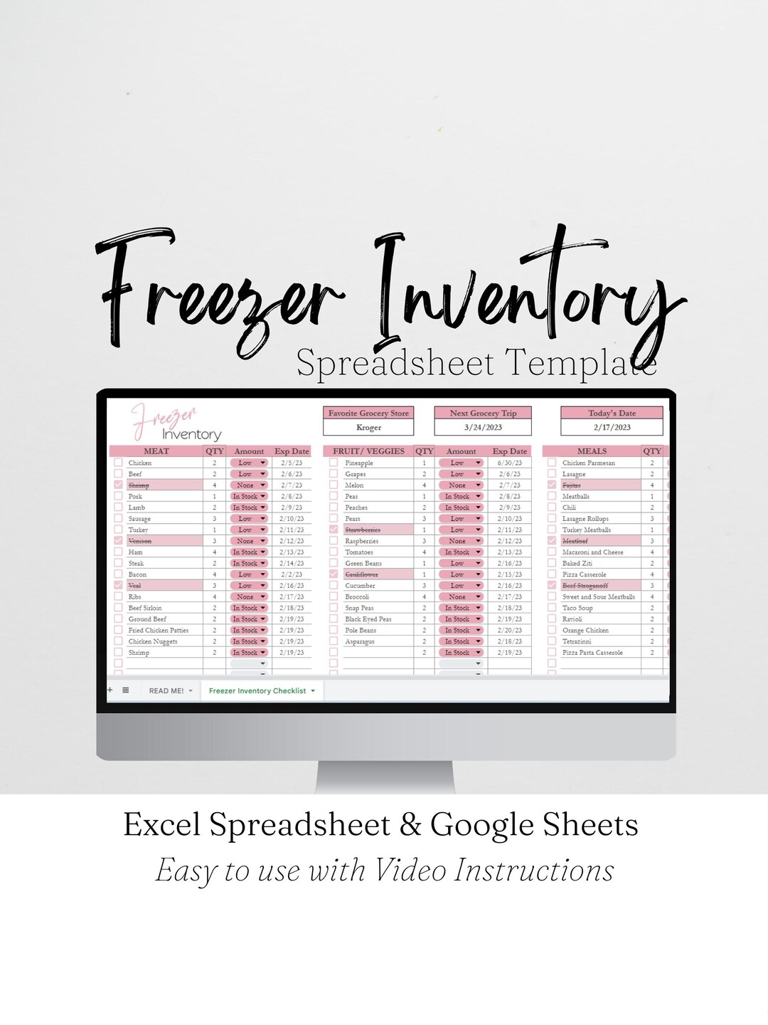 Freezer Inventory Template, Freezer Checklist, Freezer List, Food ...