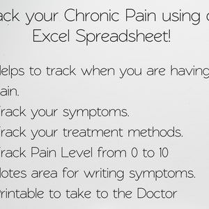 Chronic Pain Tracker Excel Spreadsheet, Chronic Pain Journal Template ...
