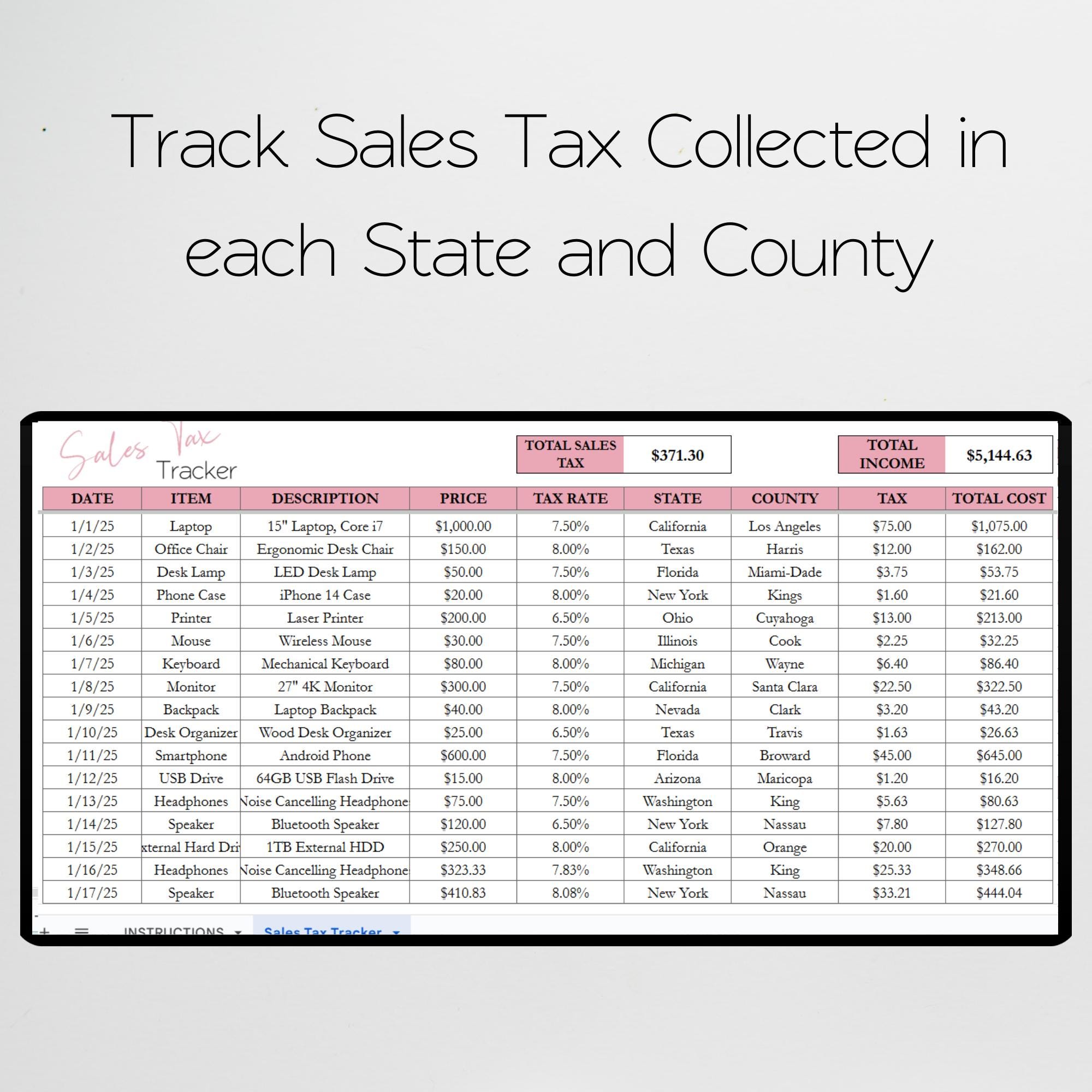Sales Tax Tracker Spreadsheet Template, Sales Log Small Business Tax ...