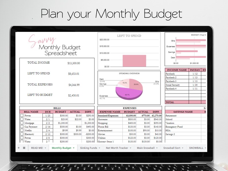 Budget Template Financial Planner Excel Budget Spreadsheet - Etsy
