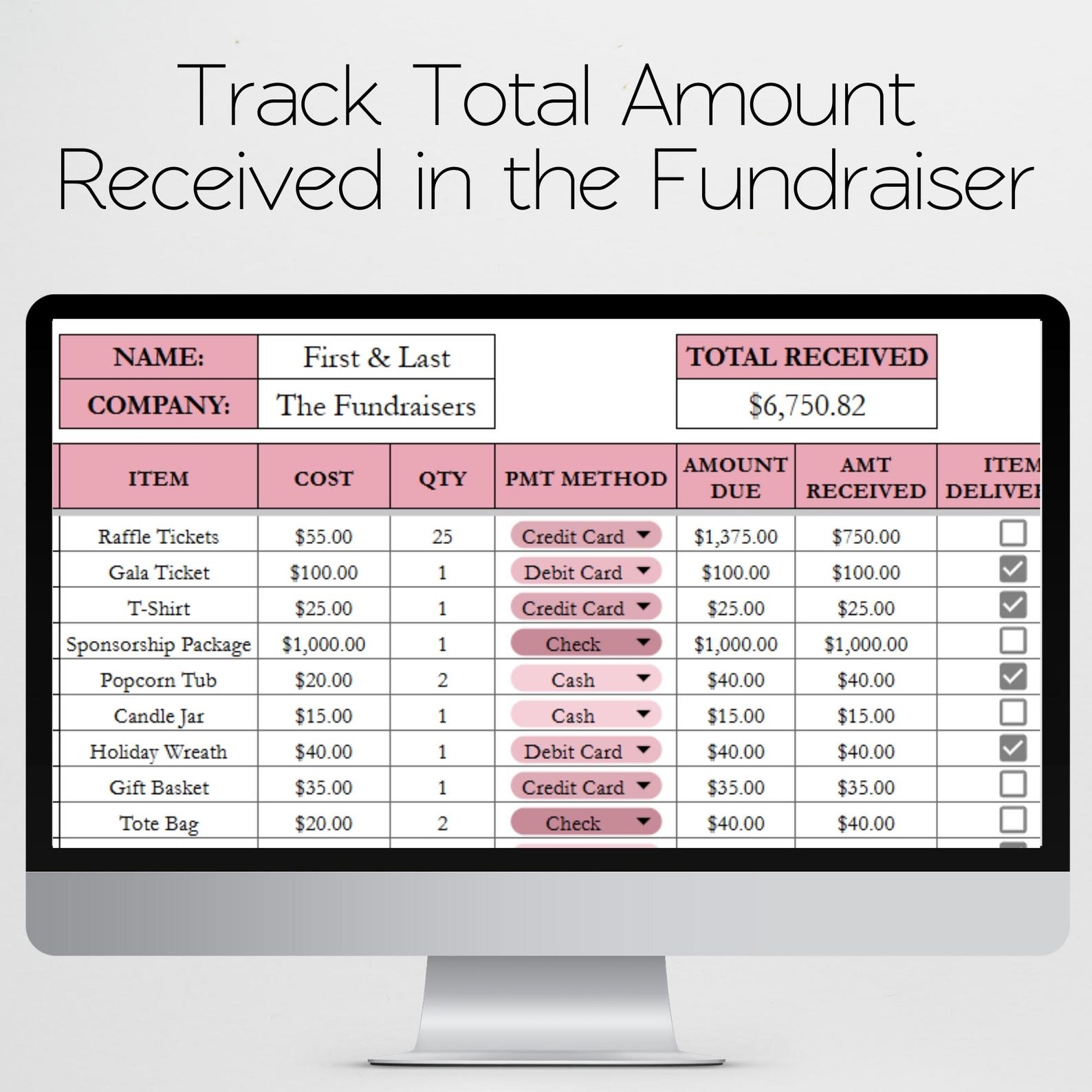 Fundraiser Tracker Spreadsheet Template, Fundraising Template Google ...