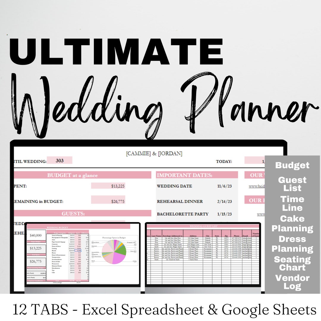 Wedding Planner Spreadsheet Excel Google Sheets, Ultimate Wedding ...