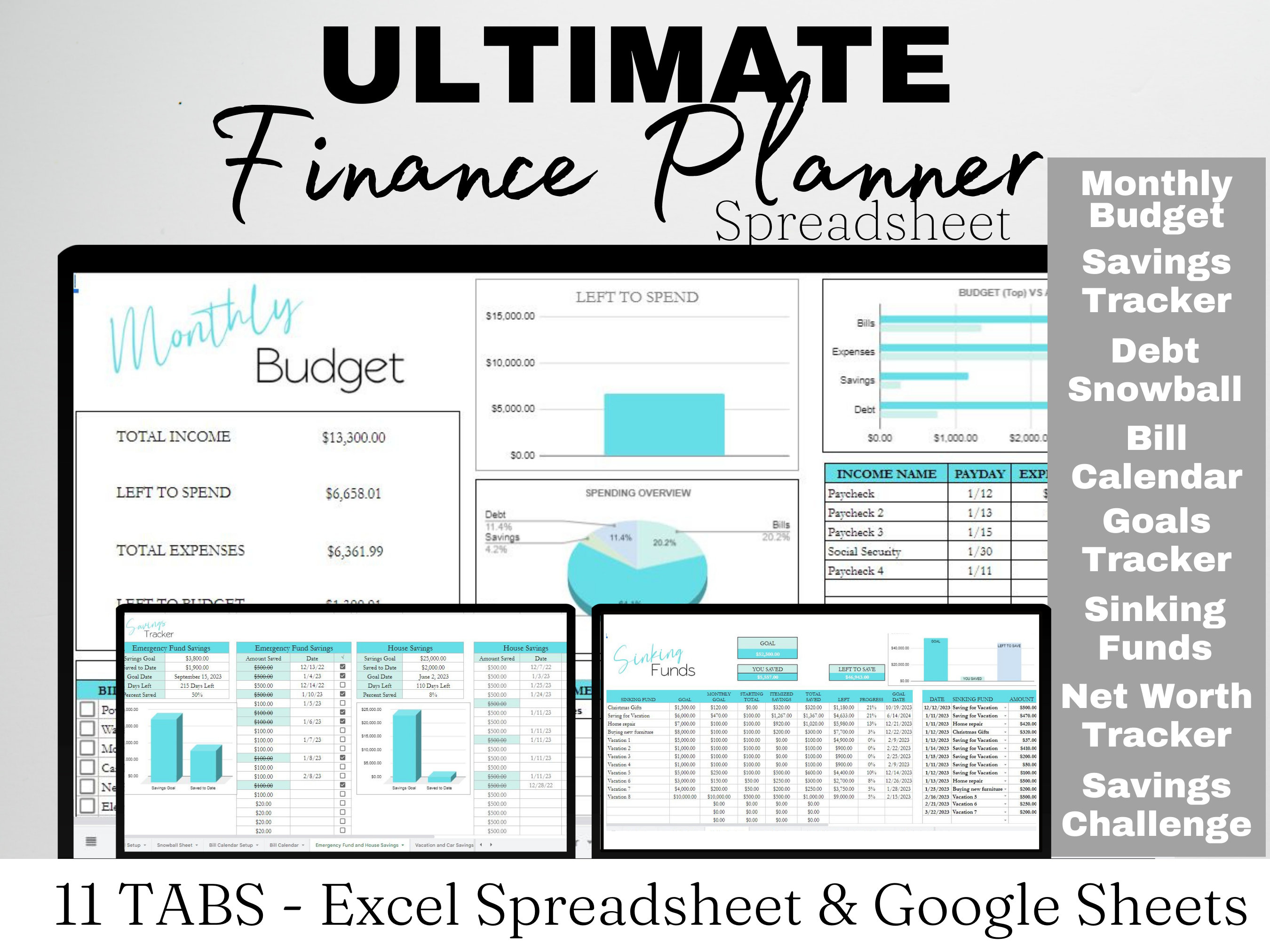 Ultimate Budget Bundle Spreadsheet, Financial Planner Spreadsheet ...