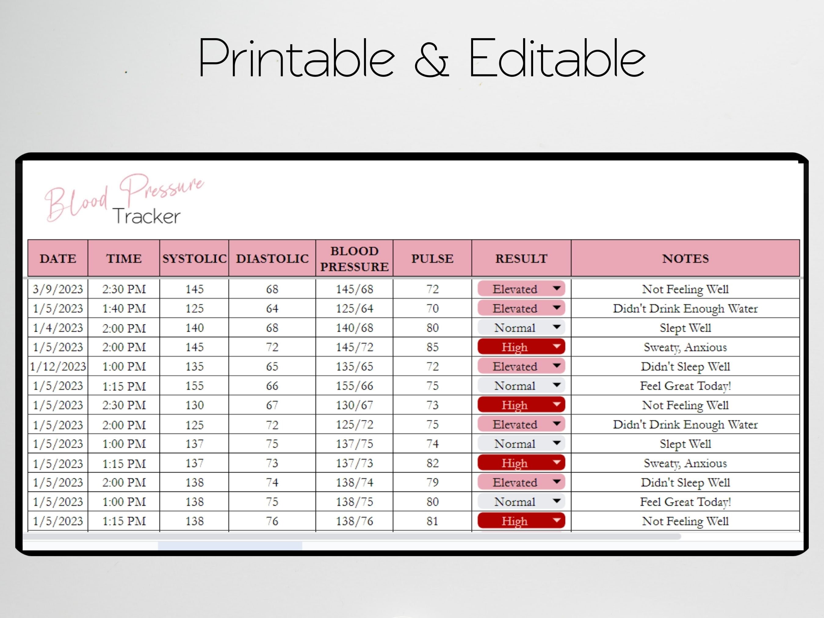 Blood Pressure Tracker Excel Spreadsheet, Blood Pressure Log Google ...