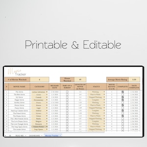 Movie Tracker Excel Spreadsheet, Movies Tracking Google Sheets, Film ...