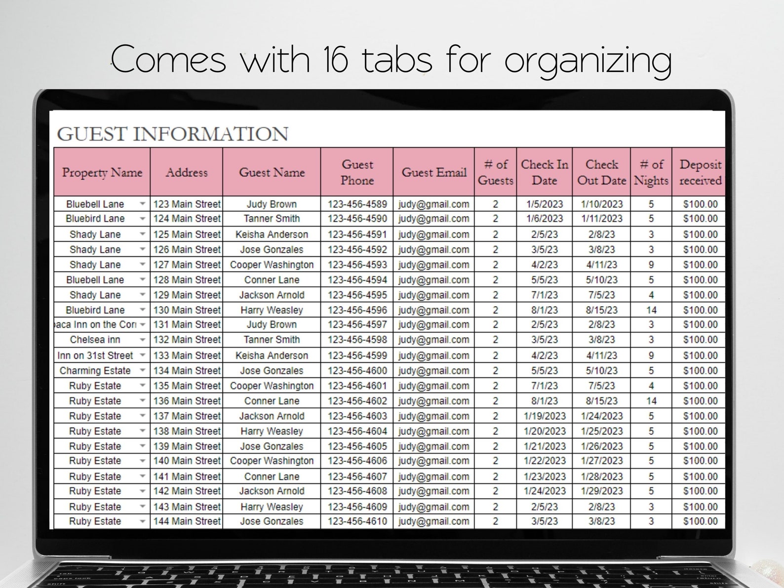 Booking Calendar for Short Term Rental Property Google Sheets, Vacation ...