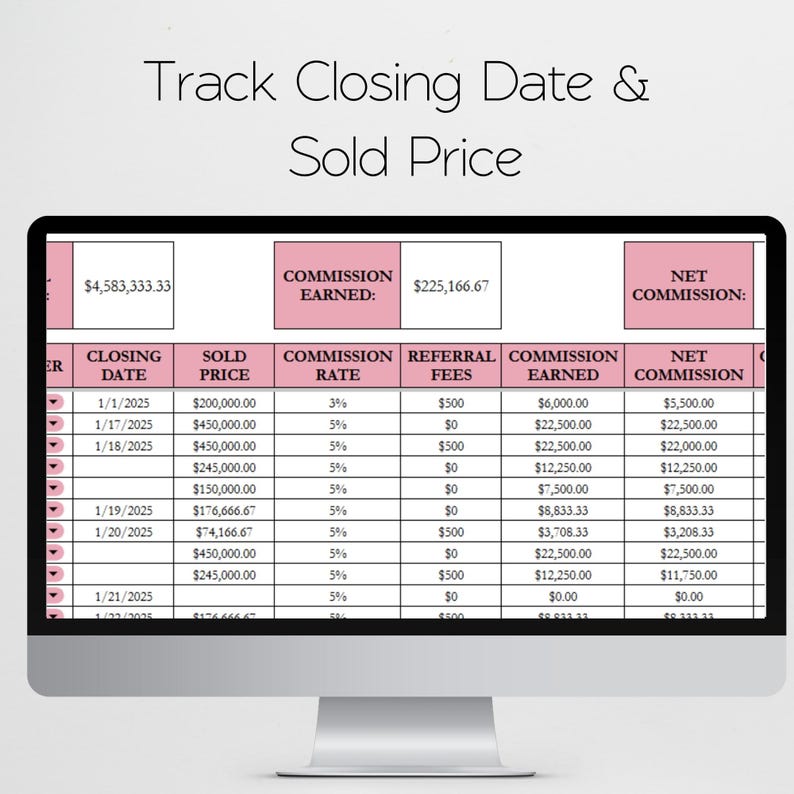 Real Estate Commission Tracker Google Sheets, Realtor Templates, Real ...