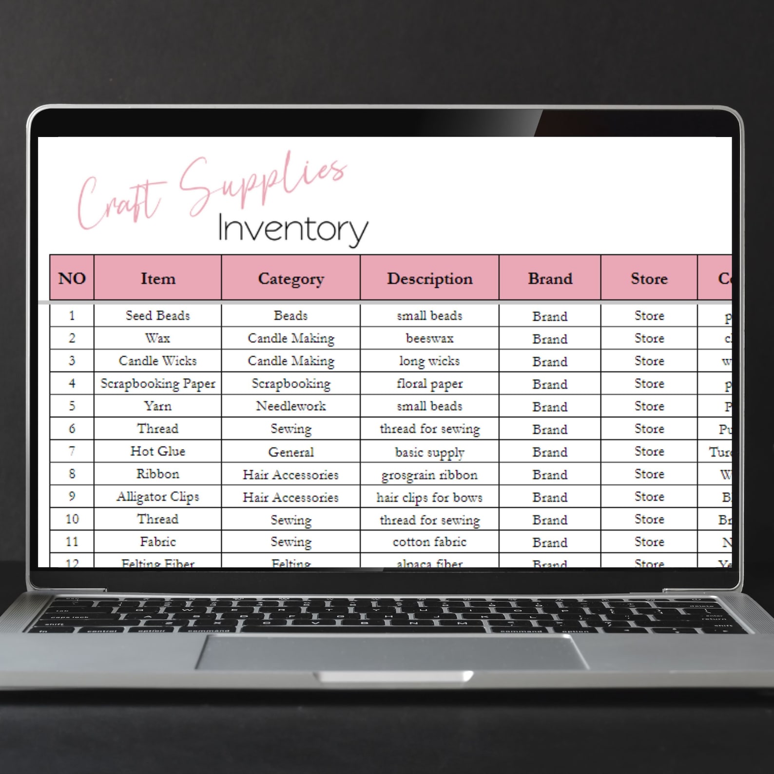 Craft Supplies Inventory Tracker Excel Spreadsheet Crafts Organization ...
