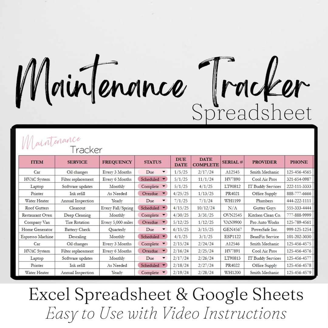 Maintenance Tracker Template, Service Schedule, Machine Maintenance ...