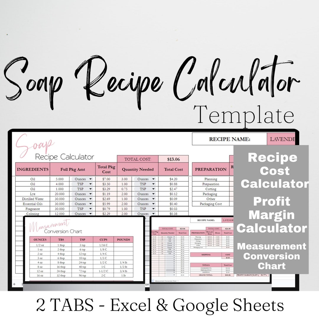 Soap Recipe Calculator, Soap Template, Soap Business Template Google ...