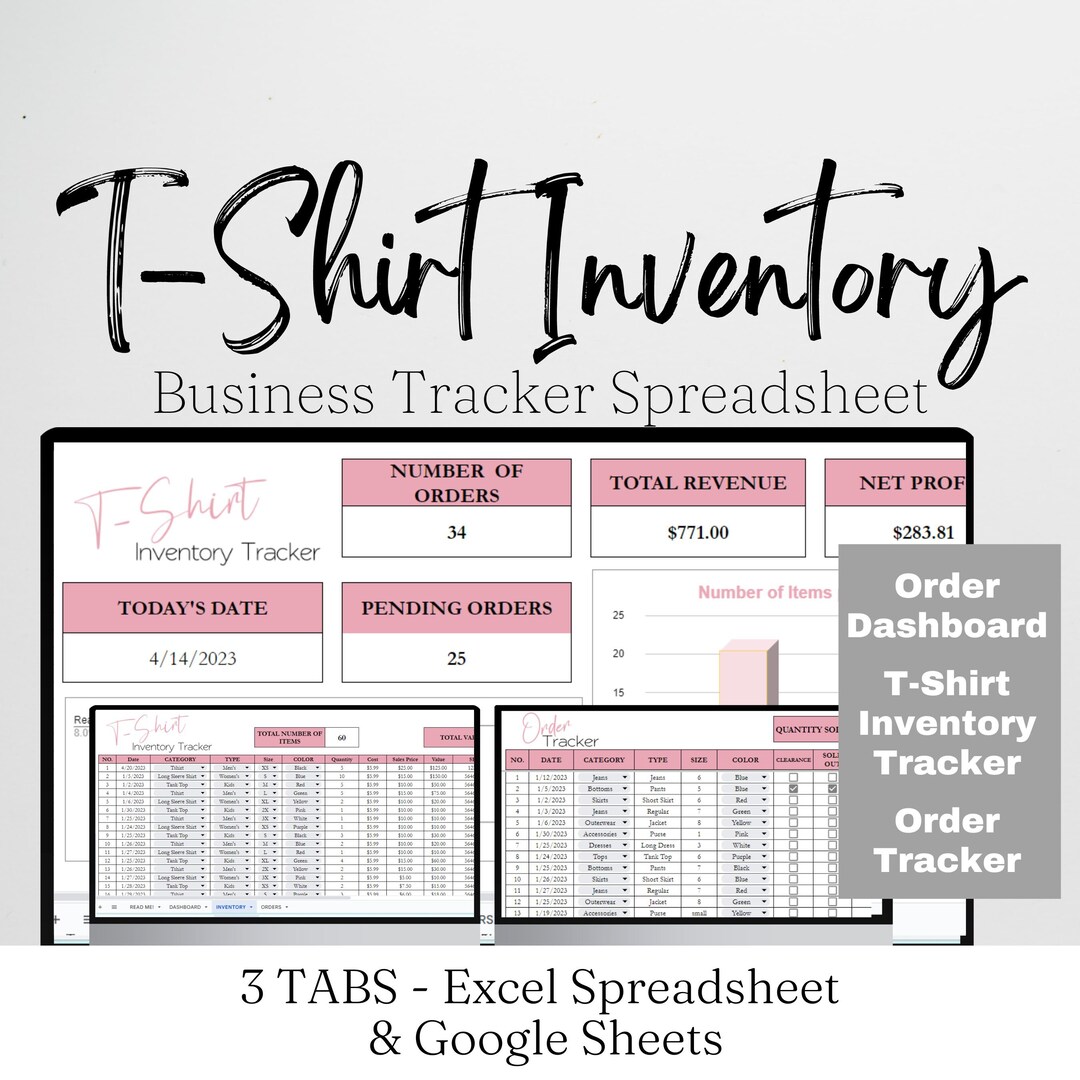 Tshirt Inventory Tracker, Tshirt Inventory Spreadsheet Template, Log, Tshirt Business Log ...