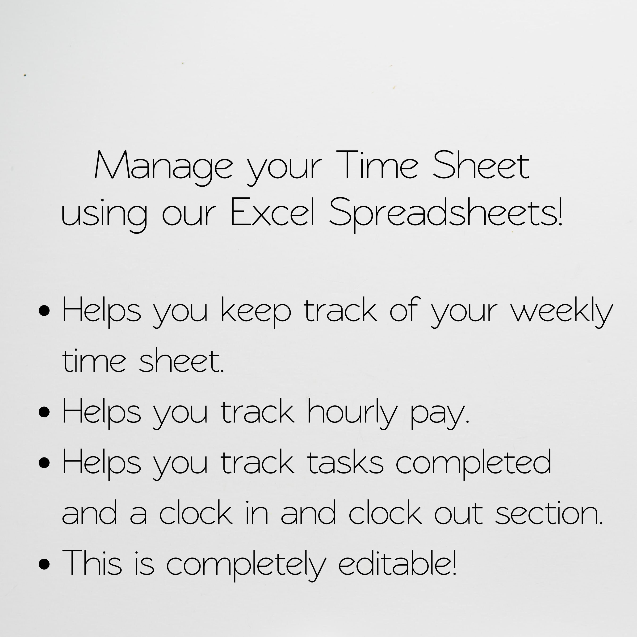 Time Sheet Tracker, Employee Time Tracker, Weekly Time Sheet, Biweekly ...