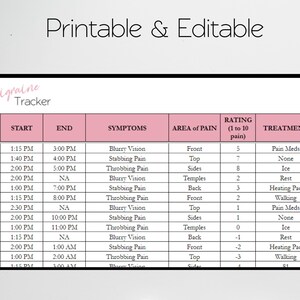 Migraine Tracker Excel Spreadsheet, Chronic Migraine Log Template ...
