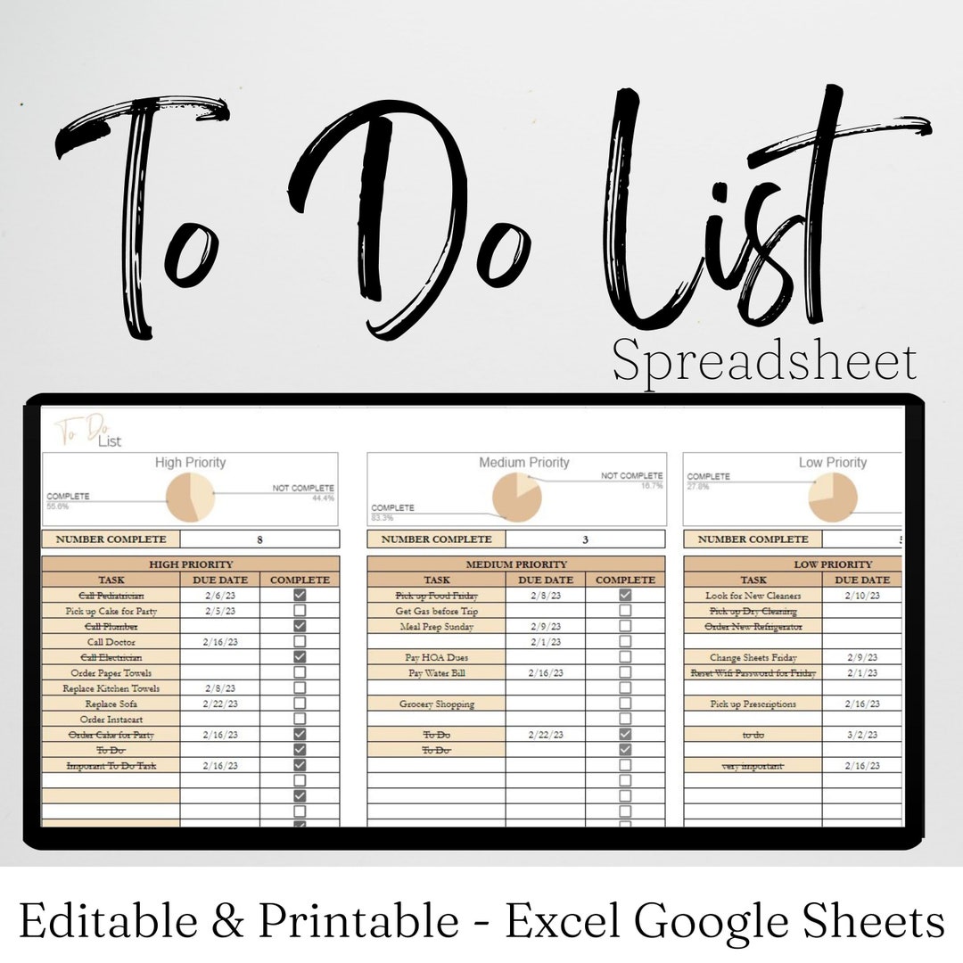 To Do List Google Sheets, to Do List Spreadsheet, to Do List Template ...