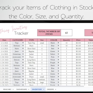 Clothing Inventory Template, Clothing Business Inventory Tracker Log ...