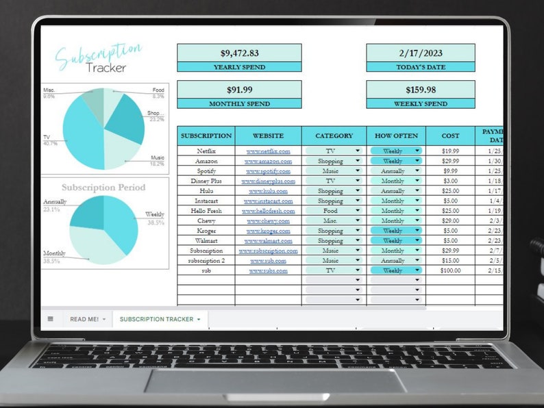 Subscription Tracker Excel Spreadsheet Subscriptions Tracker - Etsy