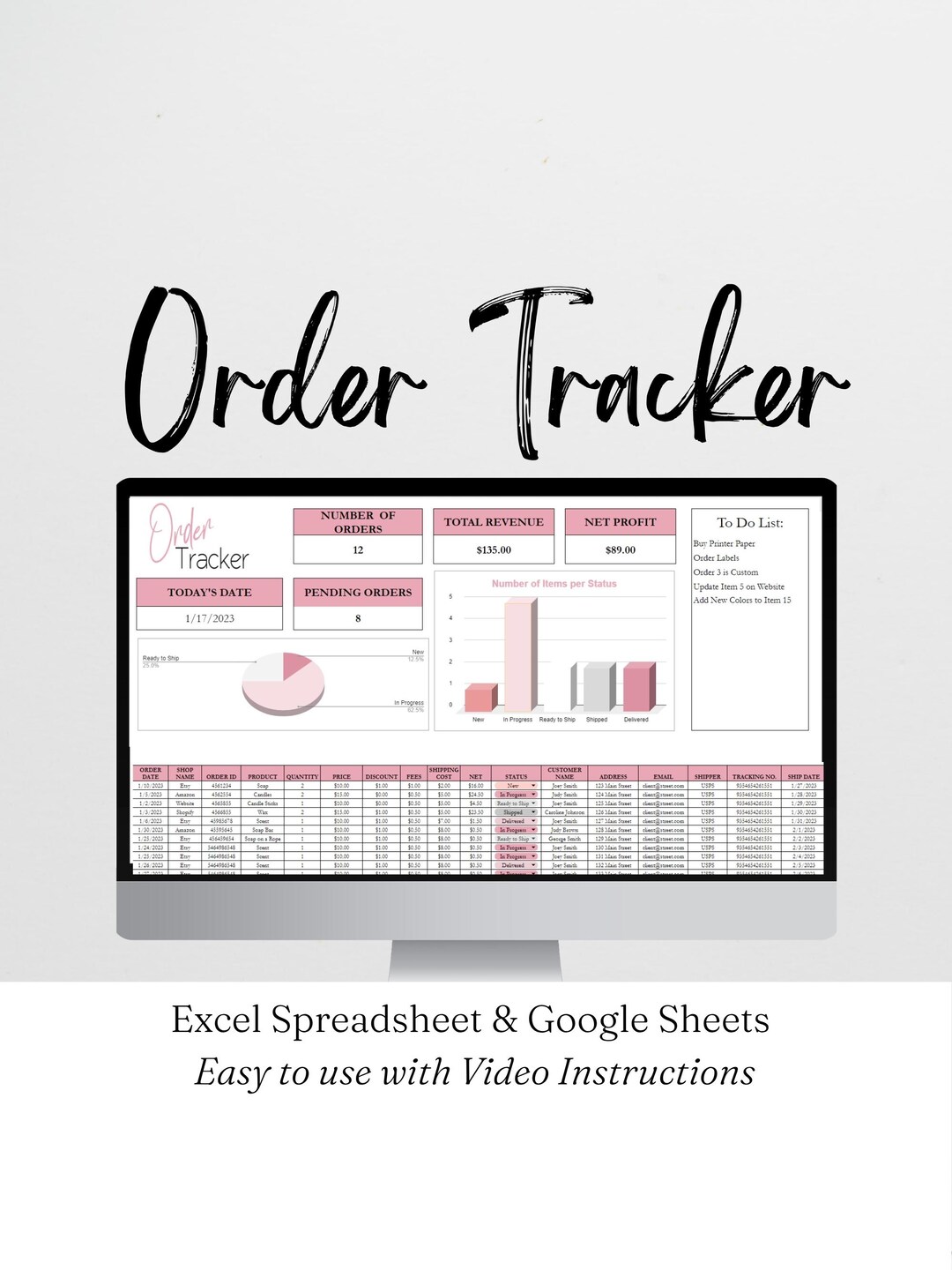 Order Tracker Google Sheets, Order Tracker Excel, Order Tracker ...