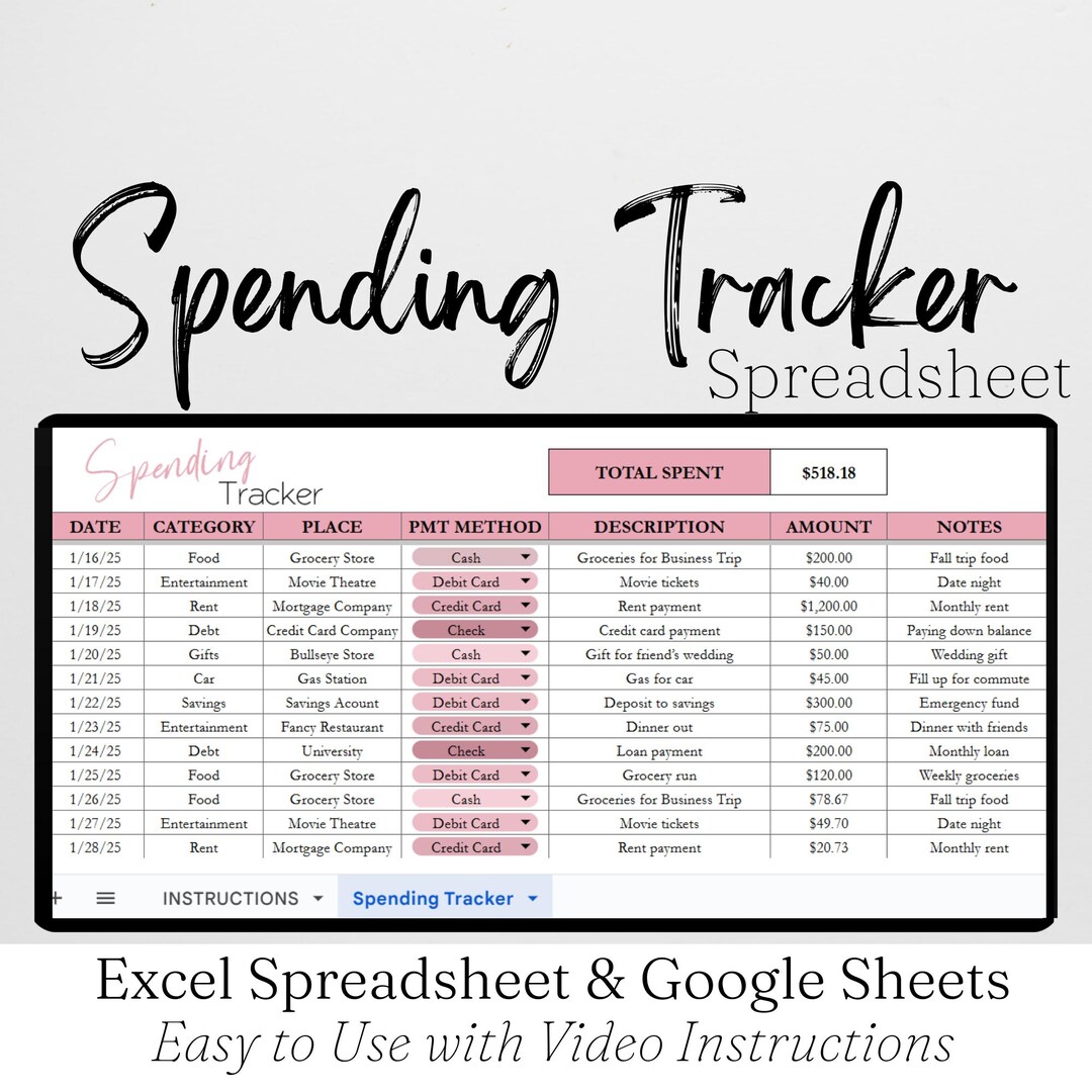 Spending Tracker Google Sheet, Spending Spreadsheet, Spending Log ...