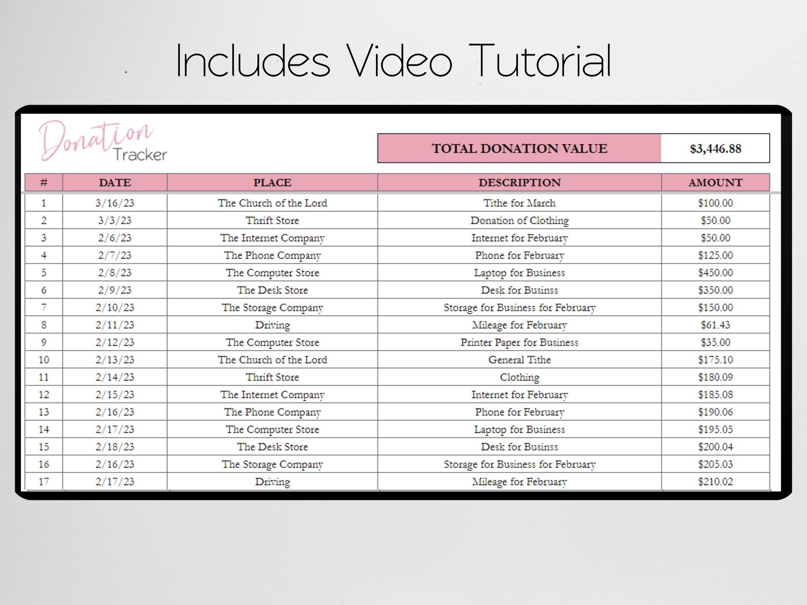 Donation Tracker Excel Spreadsheet Donation Template Google - Etsy