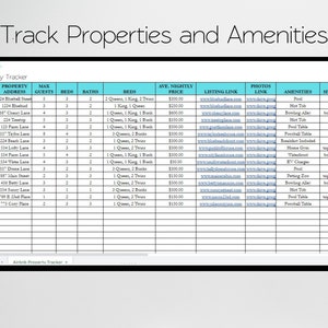 Property List Tracker for Short Term Rental Property Management, Rental ...