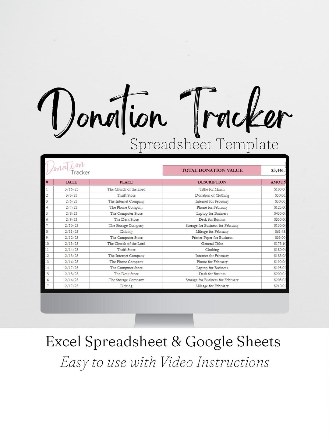 Donation Tracker Excel Spreadsheet, Donation Template Google Sheets ...