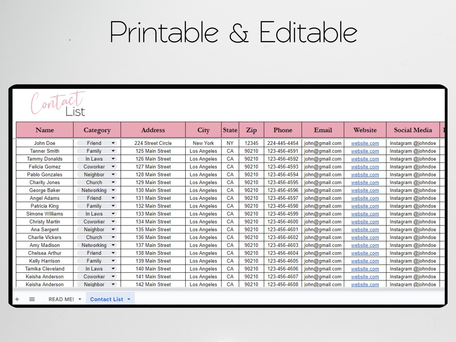 Contact List Template Excel Spreadsheet, Contact List Google Sheet ...