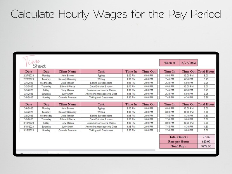 Time Sheet Tracker Employee Time Tracker Weekly Time Sheet - Etsy