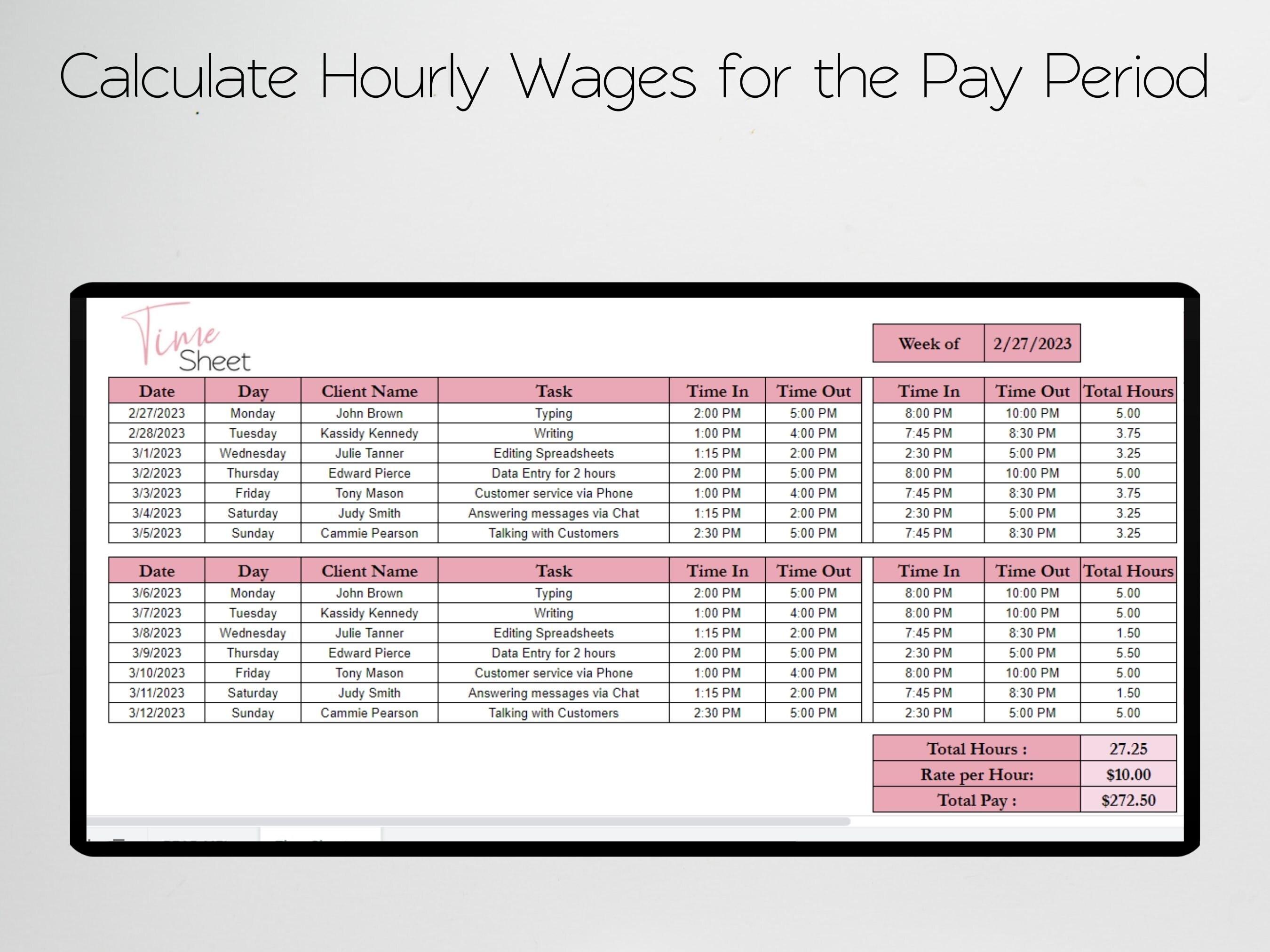 Time Sheet Tracker Employee Time Tracker Weekly Time Sheet - Etsy