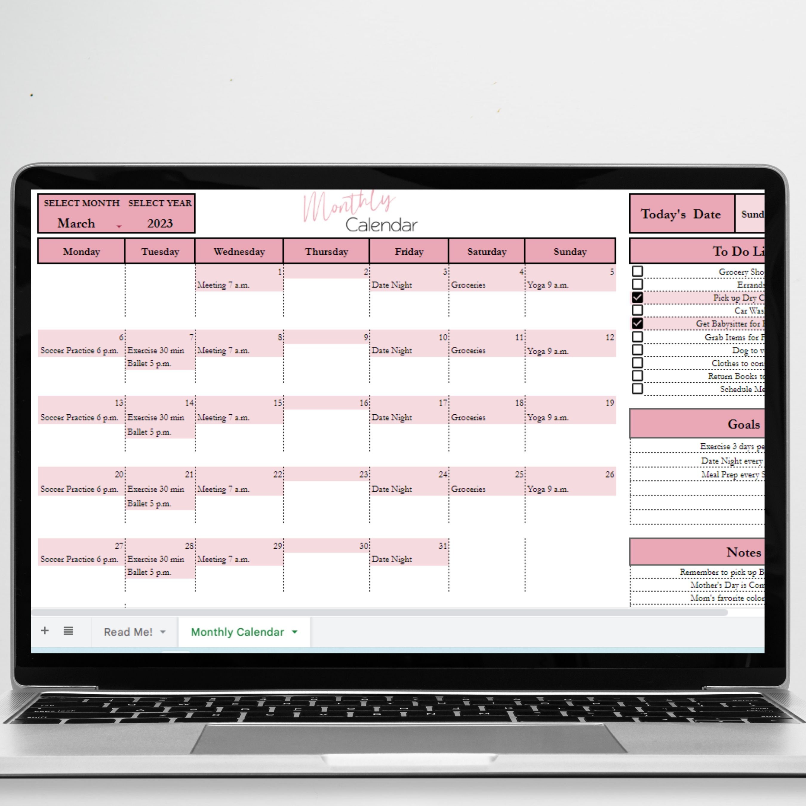 Monthly Calendar Google Sheet, Monthly Calendar Template, Calendar ...