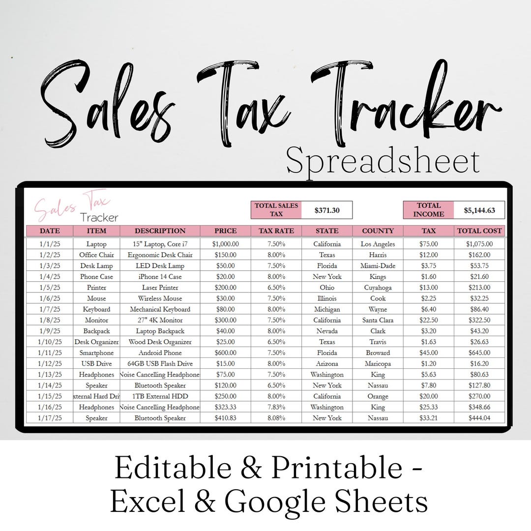 Sales Tax Tracker Spreadsheet Template, Sales Log Small Business Tax ...