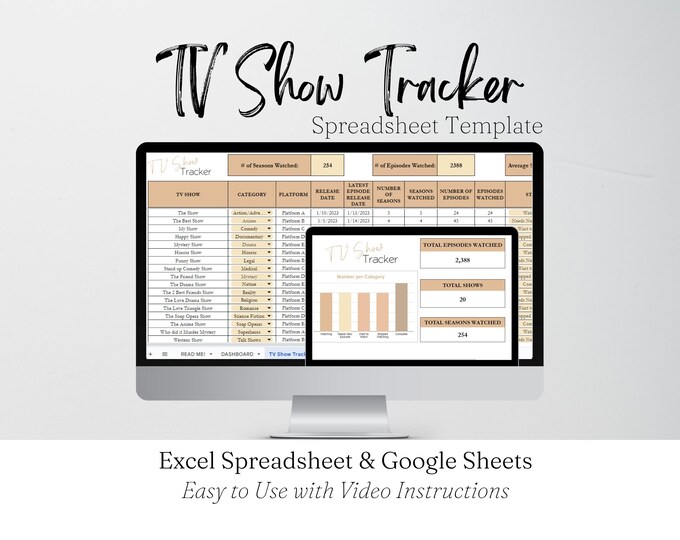TV Show Tracker Spreadsheet Google Sheets & Excel | Episode Log, Series ...