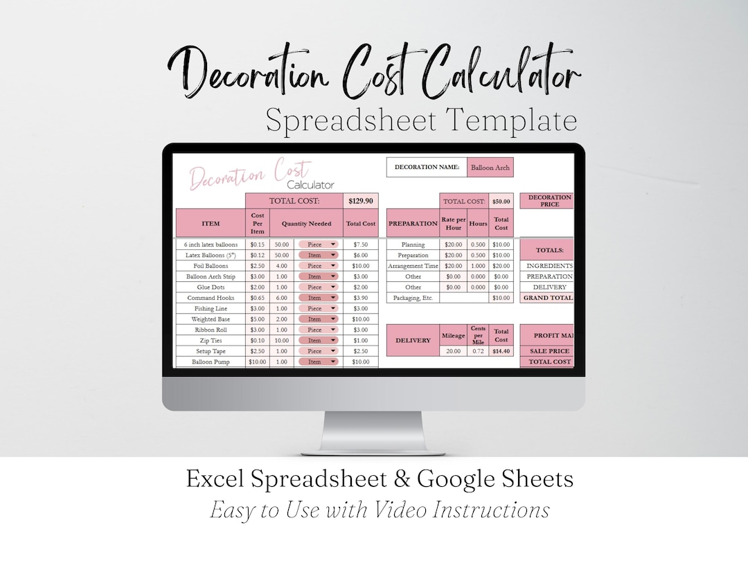 Decoration Cost Calculator Template for Event Planning, Party Planner ...