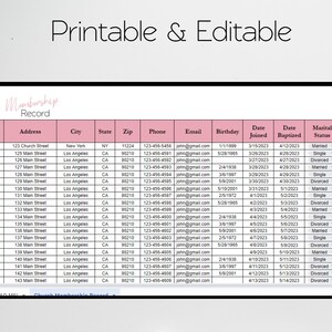 Church Membership Directory Template Excel Spreadsheet, Church ...