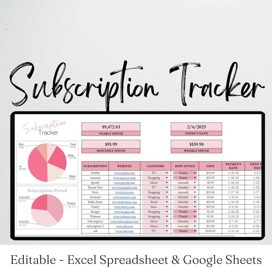 Subscription Tracker Google Sheets, Subscription Tracker Excel ...