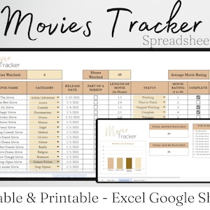 Movie Tracker Excel Spreadsheet, Movies Tracking Google Sheets, Film ...