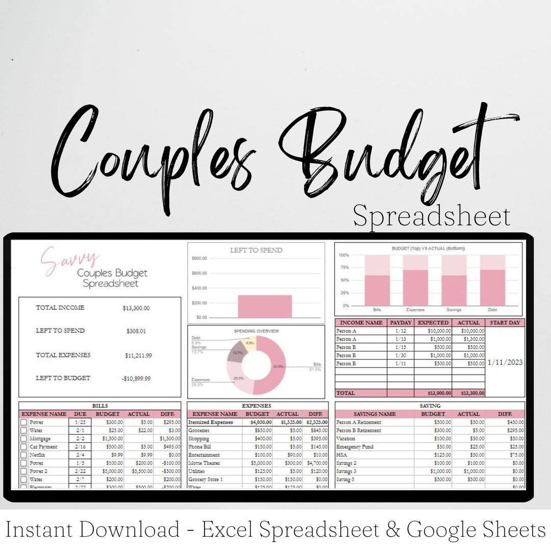 Budget Planner for Couples, Excel Budget Spreadsheet, Budget ...