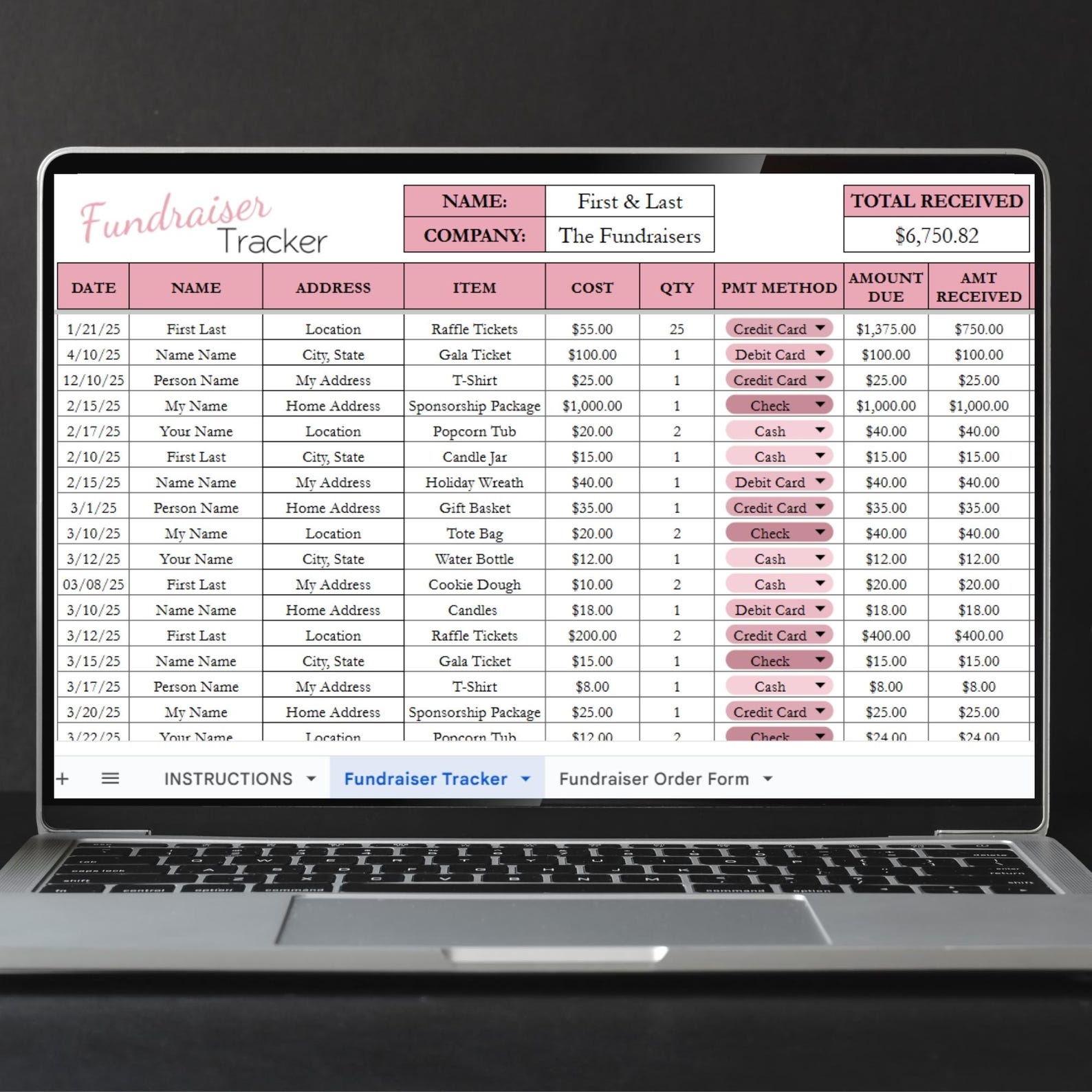 Fundraiser Tracker Spreadsheet Template, Fundraising Template Google ...