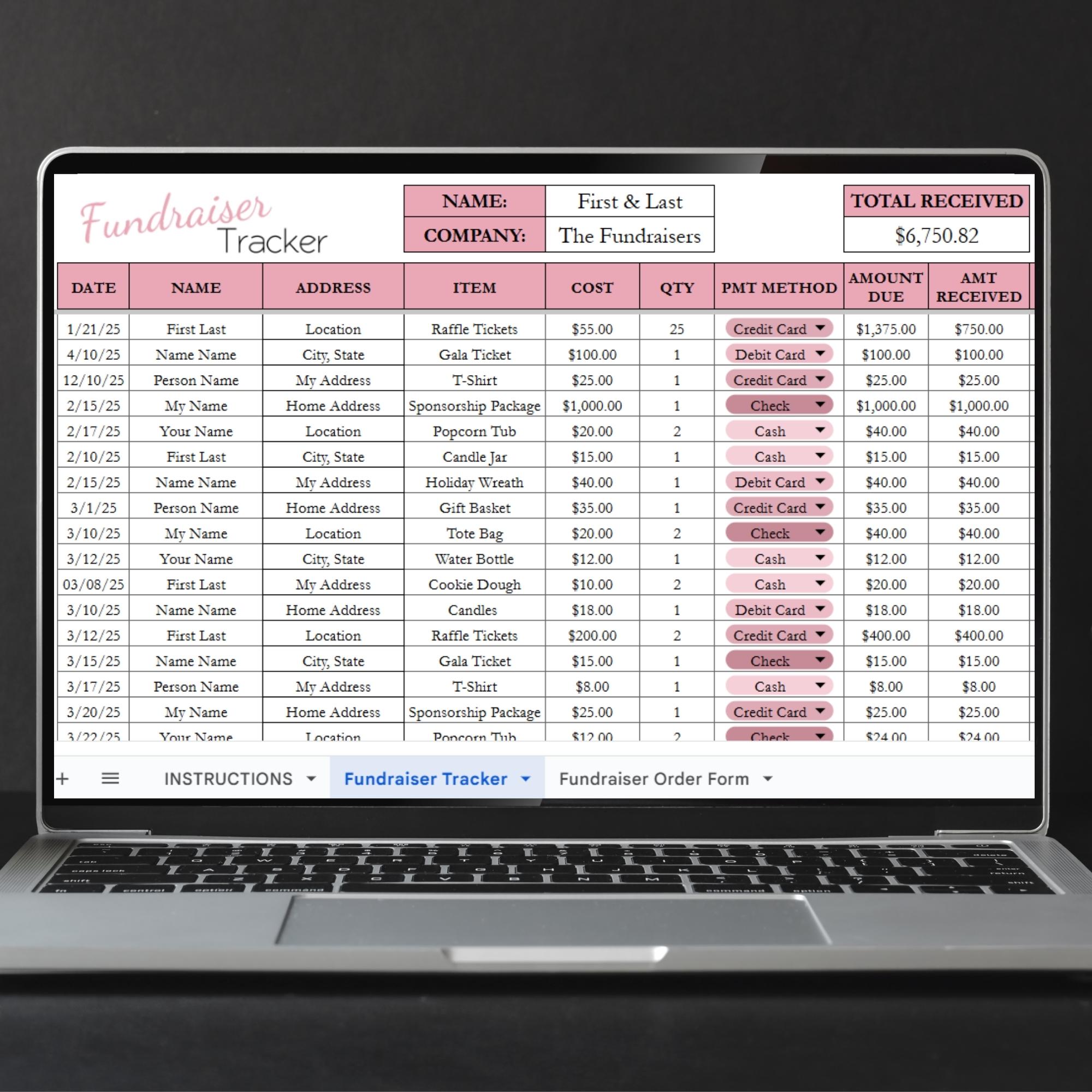 Fundraiser Tracker Spreadsheet Template, Fundraising Template Google ...