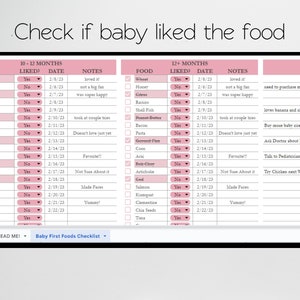 Baby Food Tracker Google Sheets, Baby Food Checklist, Baby Foods List ...