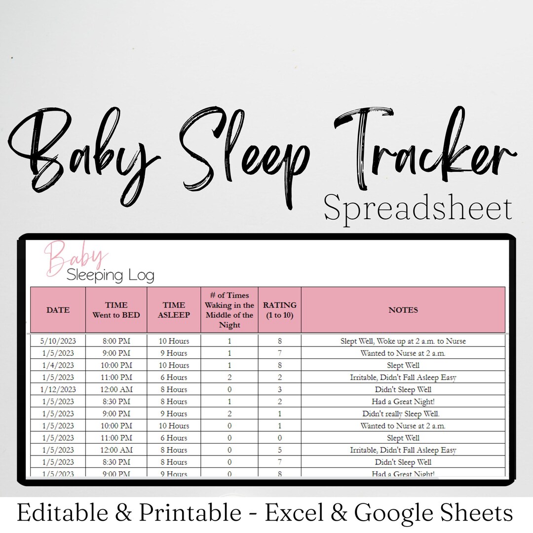 Baby Sleeping Tracker, Baby Sleeping Log Google Sheets, Baby Sleep ...