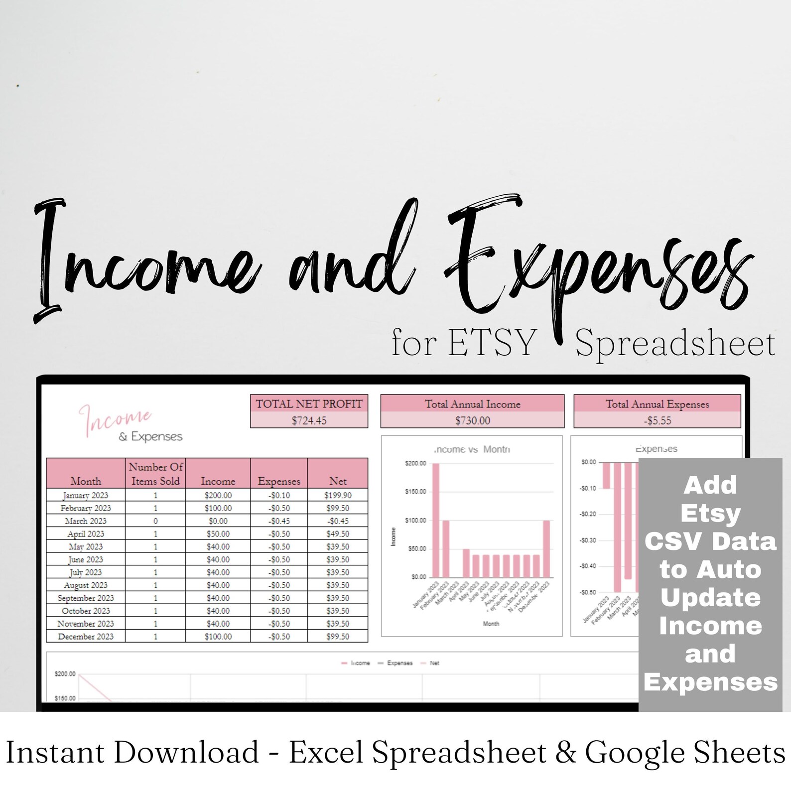Income and Expense Tracker Excel Income and Expenses Tracker for Etsy ...