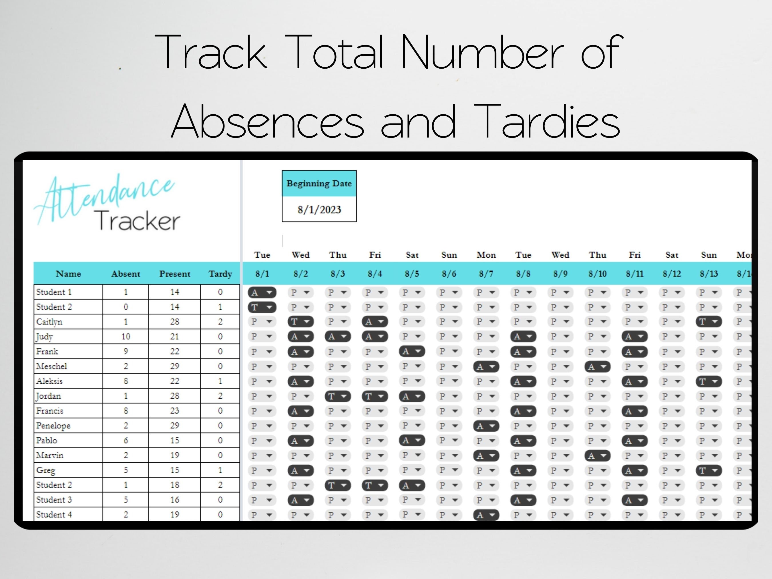 Attendance Log Attendance Tracker Excel Log School Class Template ...