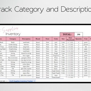 Craft Supplies Inventory Tracker Excel Spreadsheet Crafts Organization ...