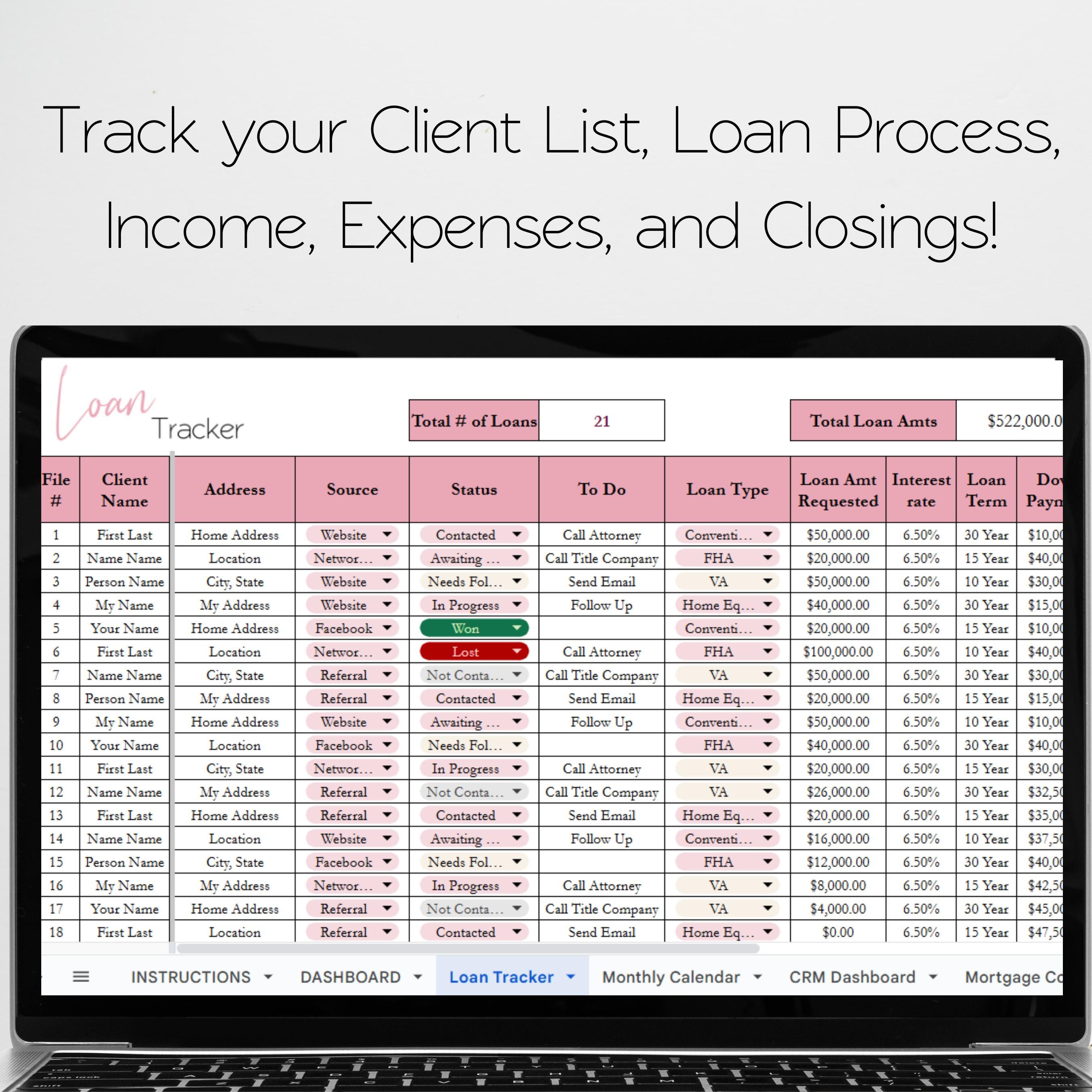 Mortgage Broker Template Spreadsheet Bundle, Mortgage Lender Loan ...